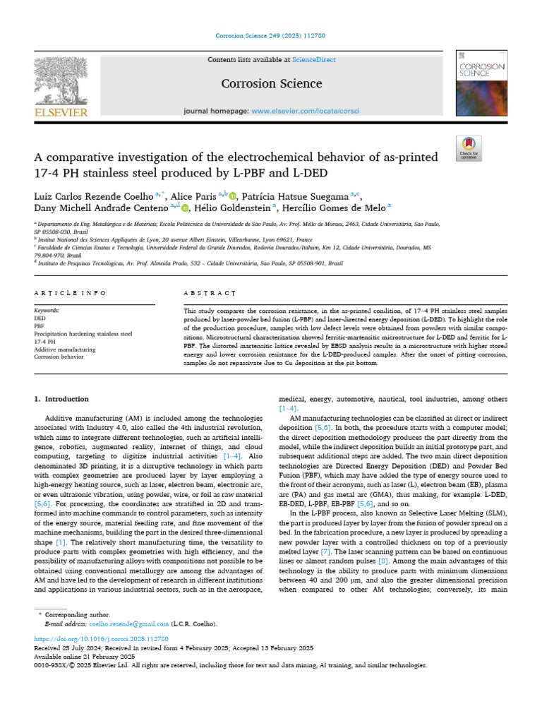 Corrosion Resistance of 17-4 PH Steel: L-PBF vs L-DED | PDF | Materials ...