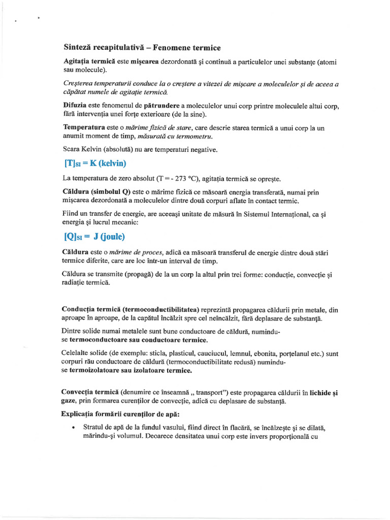 Sinteze Cls A VIII-A Fizica - Fenomene Termice | PDF