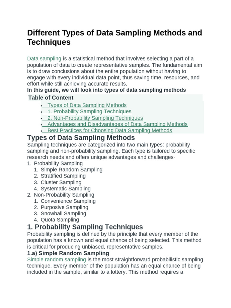 Different Types of Data Sampling Methods and Techniques | PDF | Sampling (Statistics ...