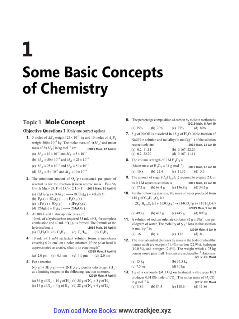 Objective Questions on Mole Concept | PDF | Acid | Mole (Unit)