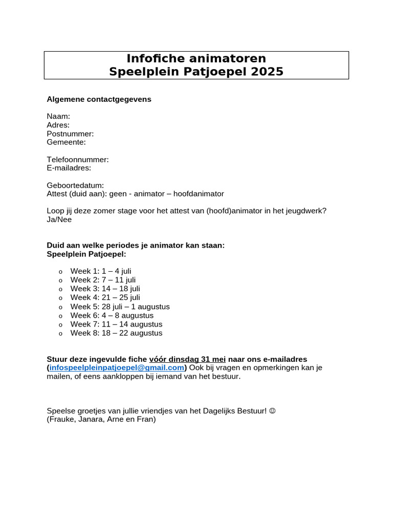 Infofiche Animatoren 2025 5 | PDF