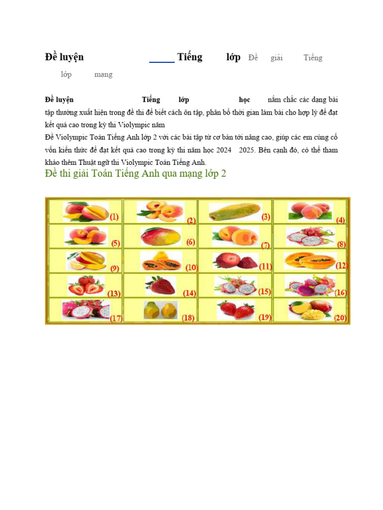 De Luyen Thi Violympic Toan Tieng Anh Lop 2 156978 | PDF