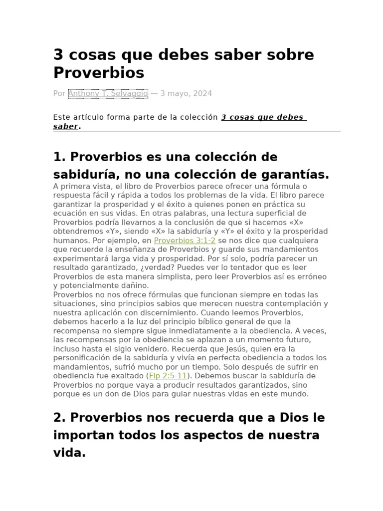 3 Cosas Que Debes Saber Sobre Proverbios | PDF | Libro de proverbios ...