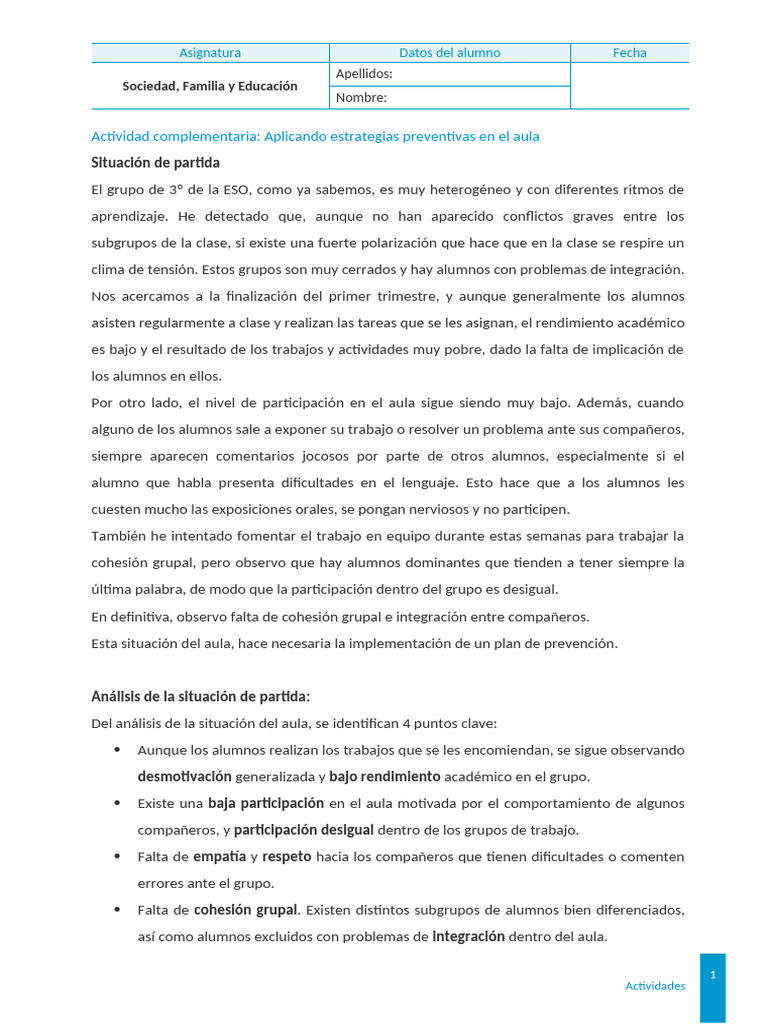 actividad complementaria sociedad | PDF | Salón de clases