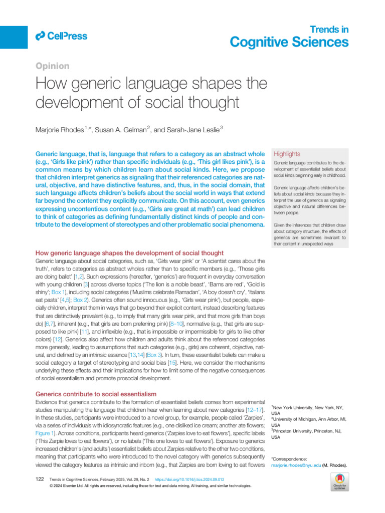 Impact of Generic Language on Social Beliefs | PDF | Essentialism ...