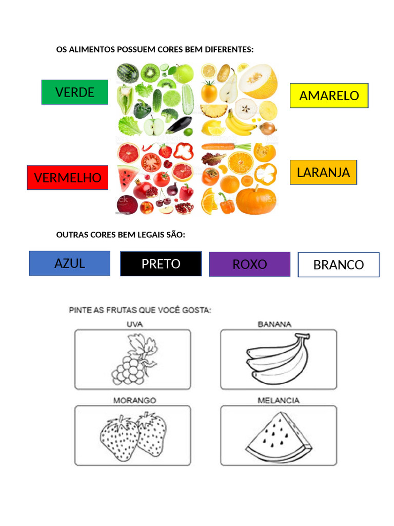 Cores de Alimentos e Frutas Diversas | PDF