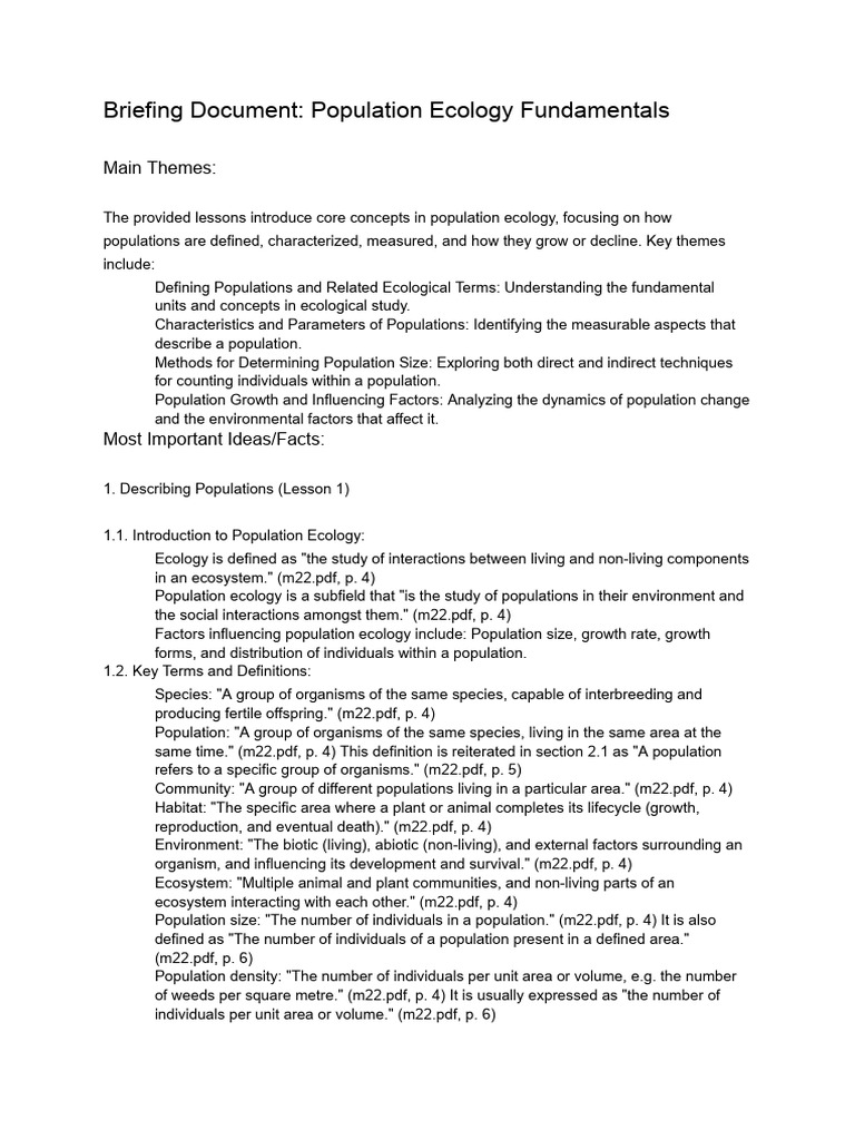 Briefing Document_ Population Ecology Fundamentals | PDF | Ecology ...