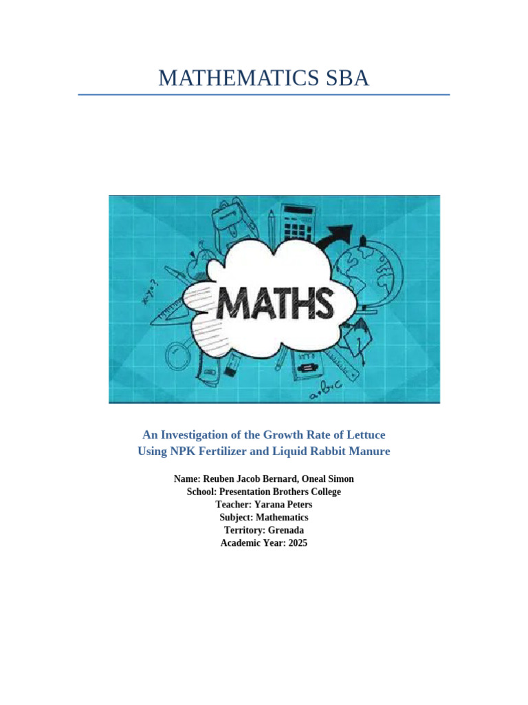 maths sba reuben and oneal almost completed 21 | PDF | Fertilizer | Manure