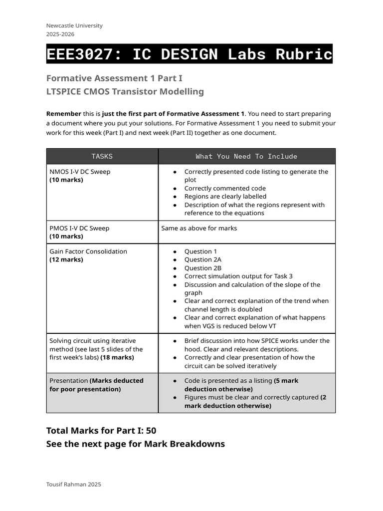 EEE3027 Lab 1 Part 1 Rubric | PDF | Spice | Cmos