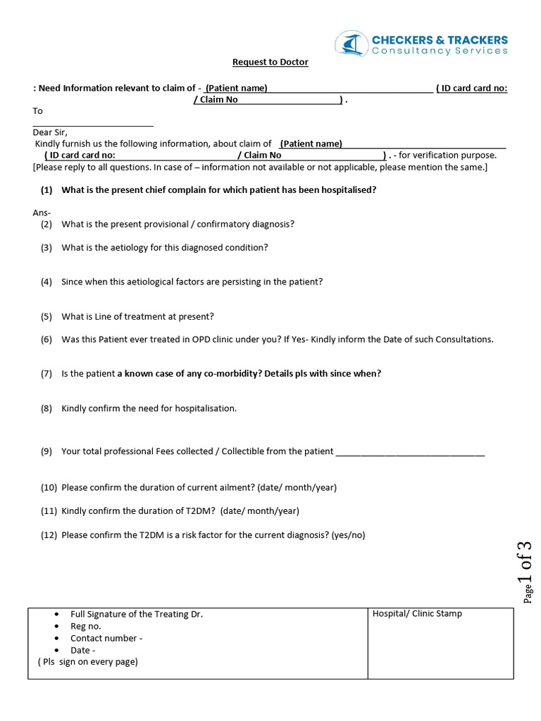 Doctor FORM D.1 for Questions for Doctor - Copy - Copy - Copy | PDF ...