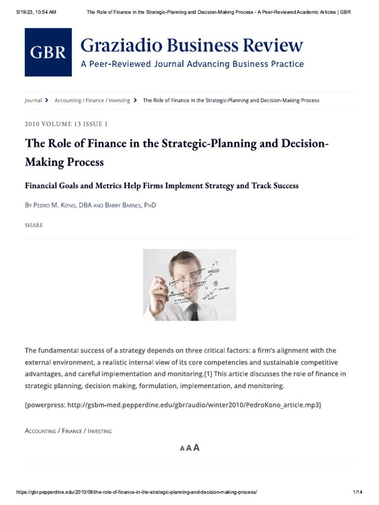 The Role of Finance in The Strategic-Planning and Decision Making ...