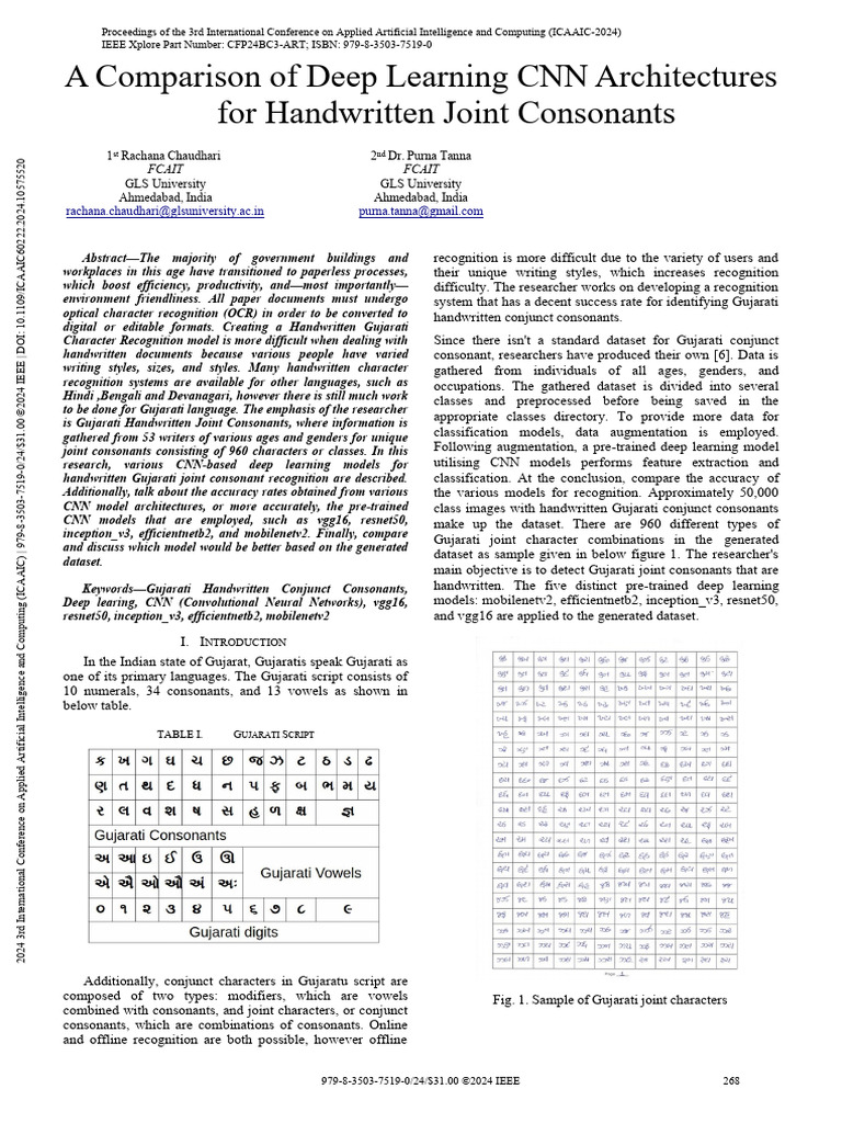 A Comparison of Deep Learning CNN Architectures for Handwritten Joint Consonants | PDF | Deep ...