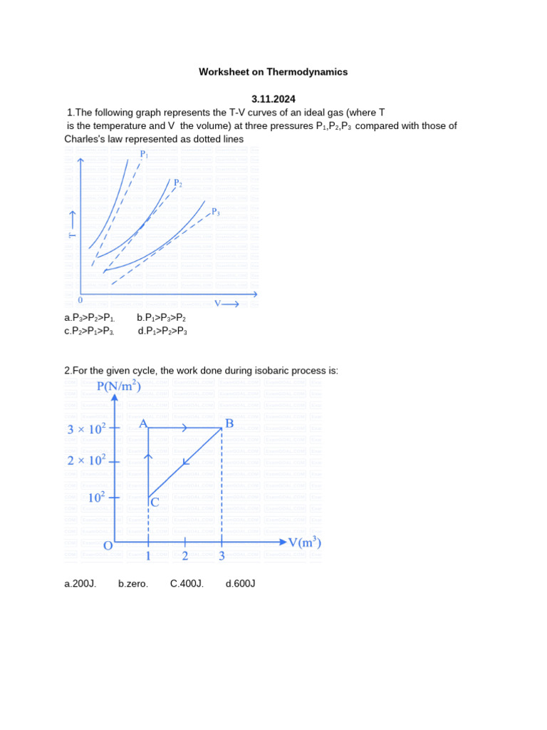 Worksheet on Thermodynamics (2) | PDF