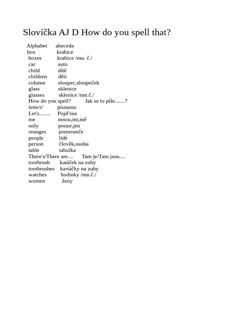 Slovíčka AJ D How Do You Spell That? | PDF