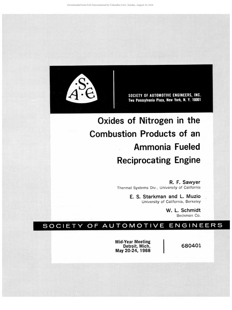 1968 Oxides of Nitrogen in The Combustion Products of An Ammonia Fueled ...