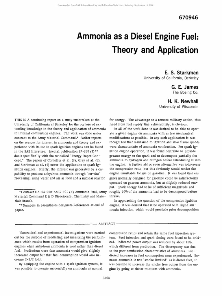 Ammonia Fuel for Diesel Engines: Study | PDF | Diesel Engine | Combustion