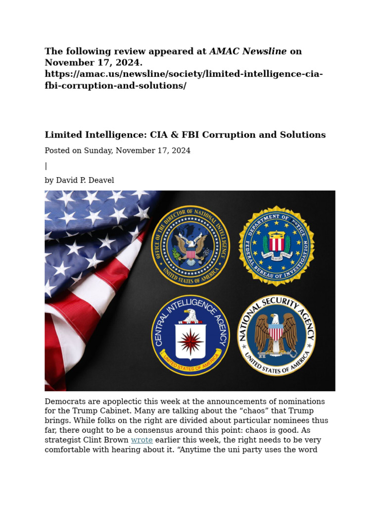Limited Intelligence CIA and FBI Corrupt | PDF | Office Of Strategic ...