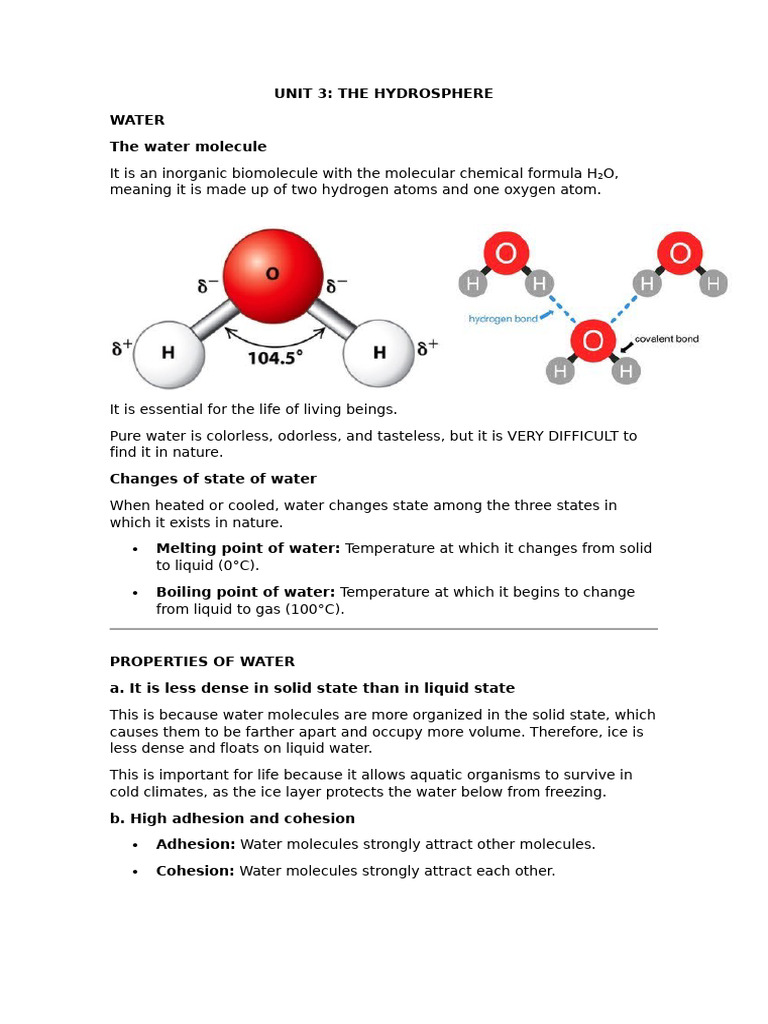 Unit 3 Hydrosphere | PDF | Water | Properties Of Water