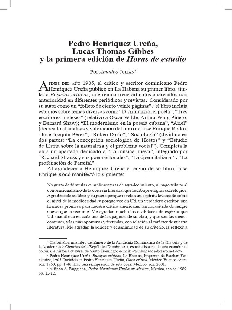 Pedro Henriquez Urena Lucas Thomas Gibbe | PDF | República Dominicana ...