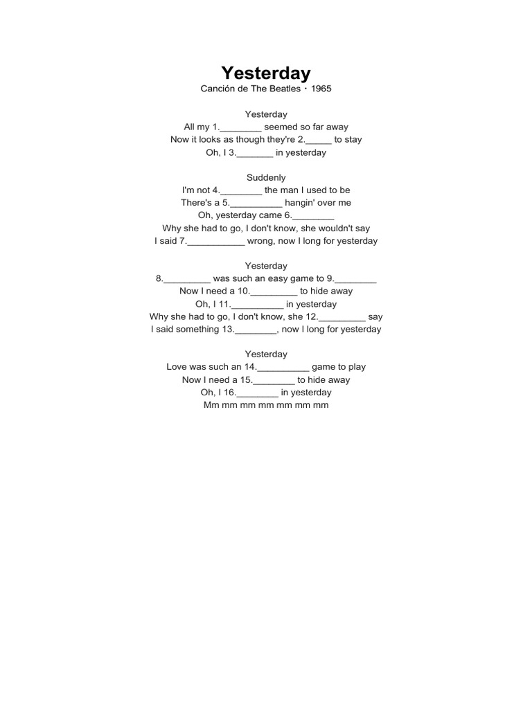 The Beatles' "Yesterday" Lyrics Analysis | PDF