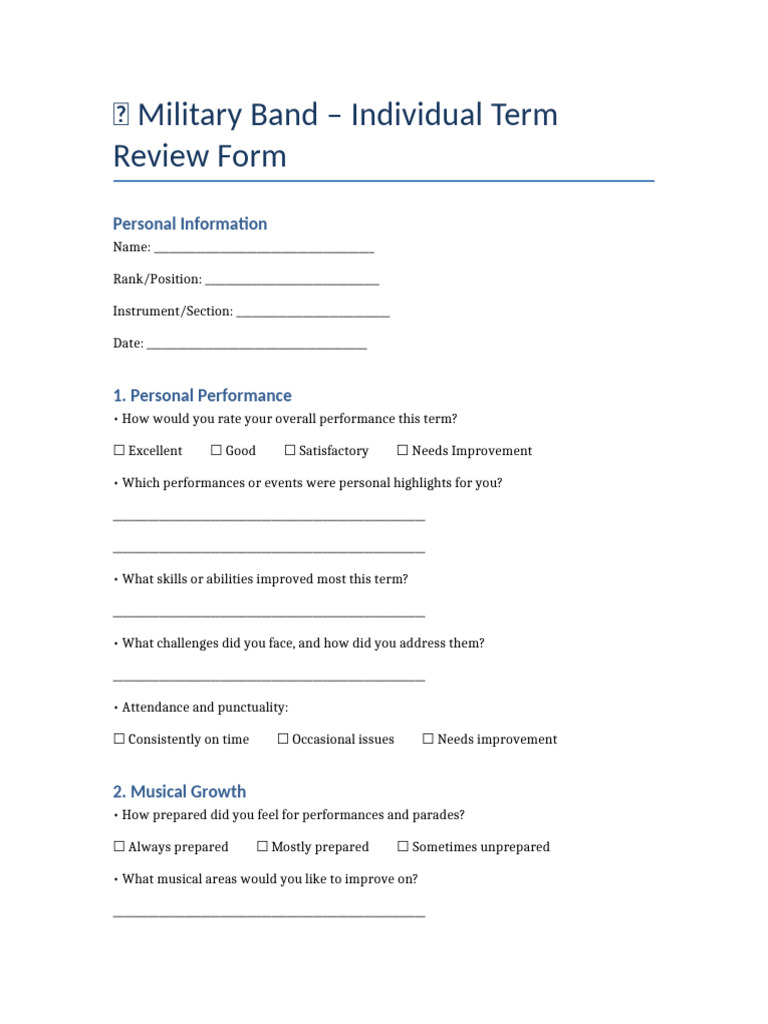 Military Band Individual Term Review Form | PDF | Leadership | Social ...