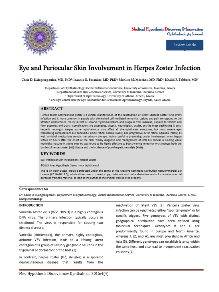 Herpes Zoster Ophthalmicus Overview | PDF | Cornea | Ophthalmology