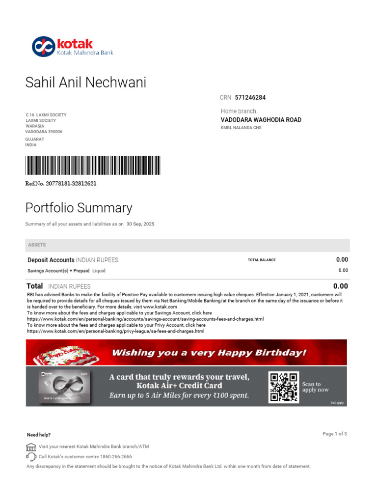 Kotak Bank Statement | PDF | Banks | Payments