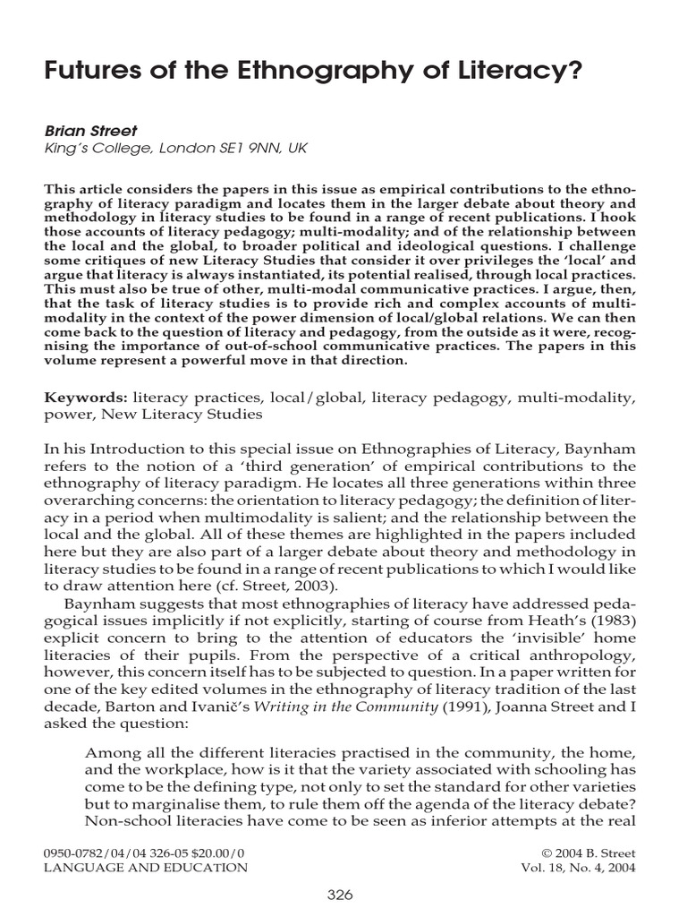 Futures of the Ethnography of Literacy | PDF | Ethnography | Literacy
