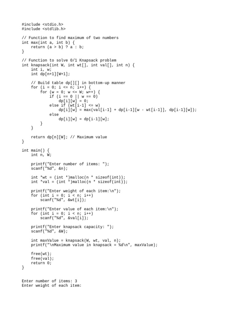 01 Knapsack | PDF