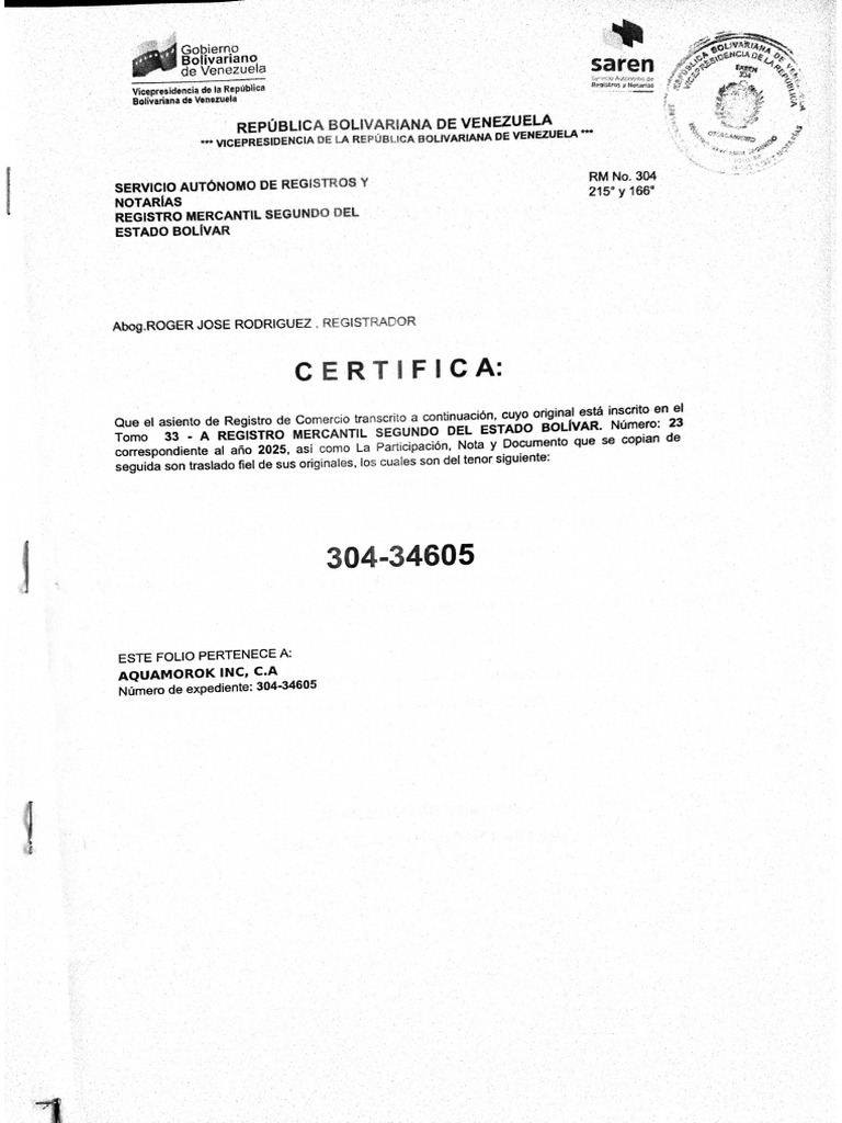 ACTA CONSTITUTIVA AQUAMOROK Inc, C.A. PDF | PDF