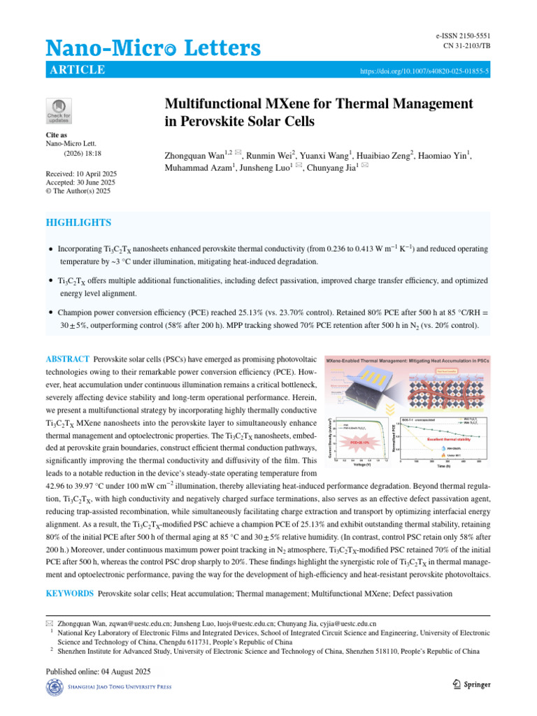 Multifunctional MXene For Thermal Management in Pe | PDF | X Ray ...