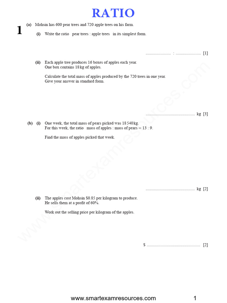 1.1.8 Ratio Topic Questions Set 8 QP Ms | PDF