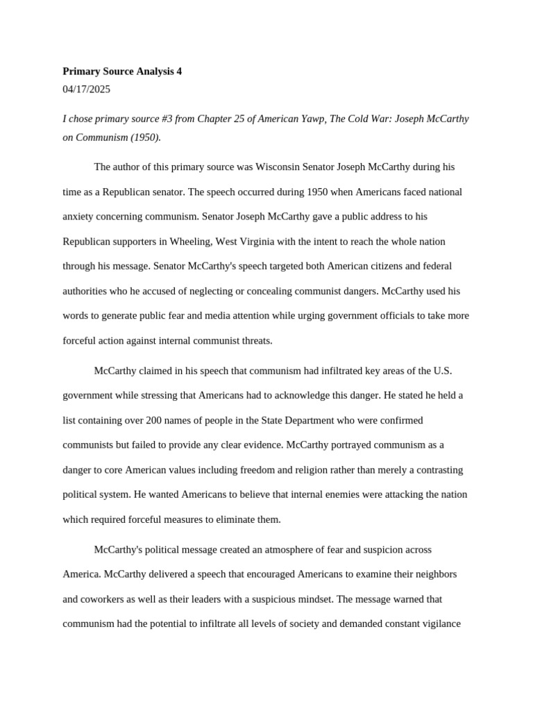 McCarthy's 1950 Speech on Communism | PDF | Mc Carthyism | Joseph Mc Carthy