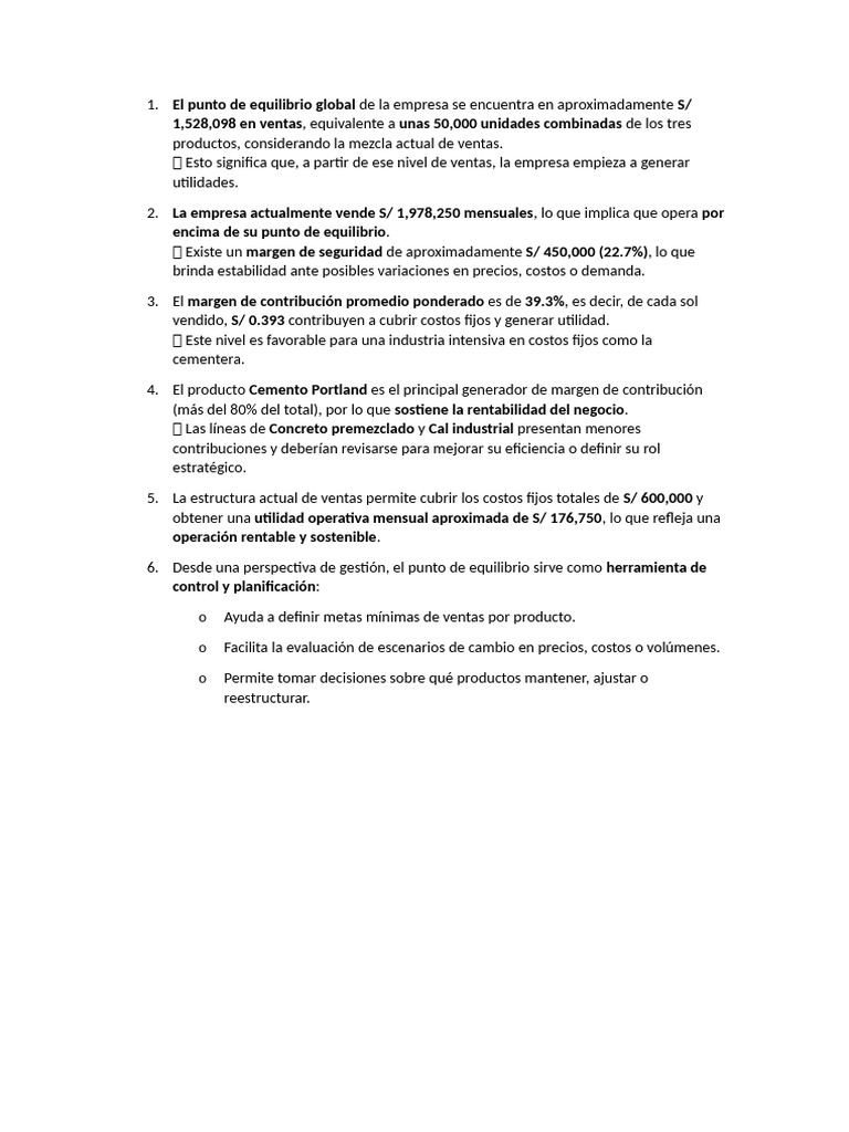 El Punto de Equilibrio Global de La Empresa Se Encuentra en ...