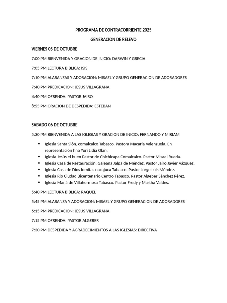 Programa Contracorriente 2025: Eventos y Predicaciones | PDF