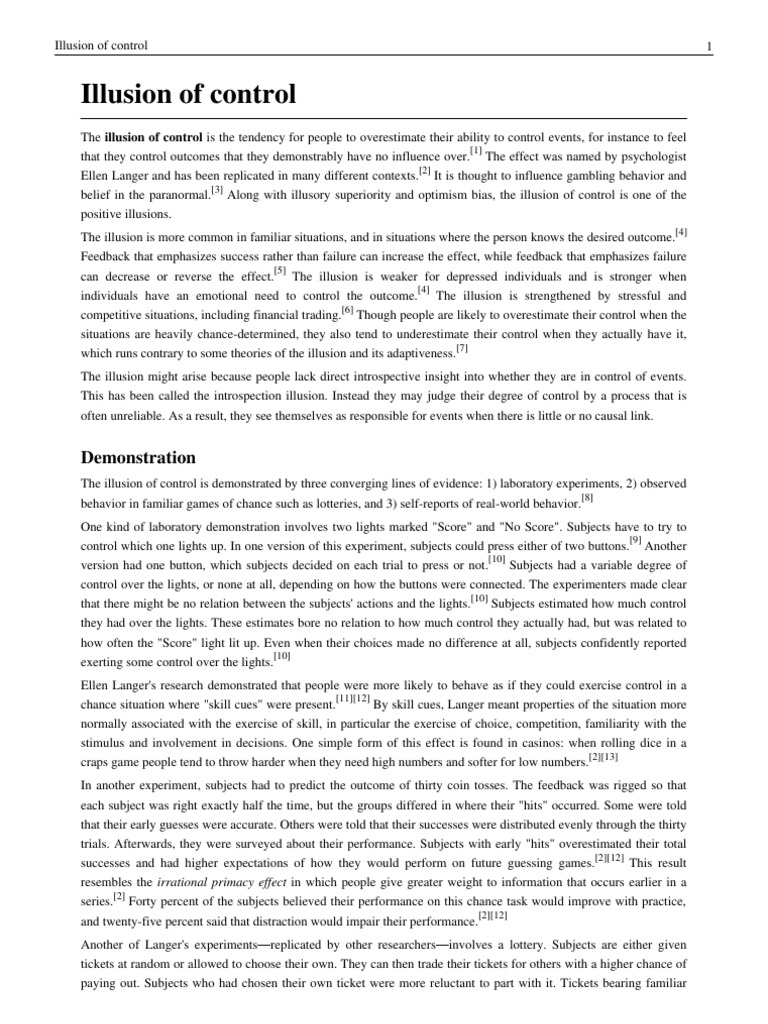 The Illusion of Control | PDF | Action (Philosophy) | Social Psychology