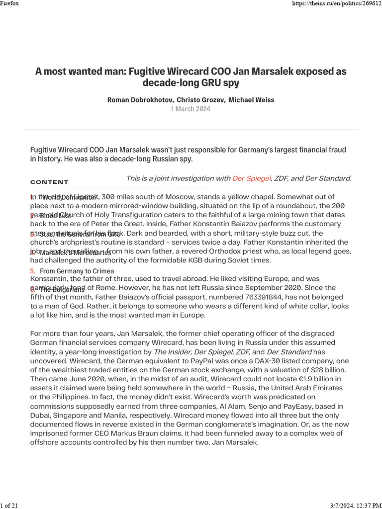A Most Wanted Man Fugitive Wirecard COO Jan Marsalek Exposed as Decade ...