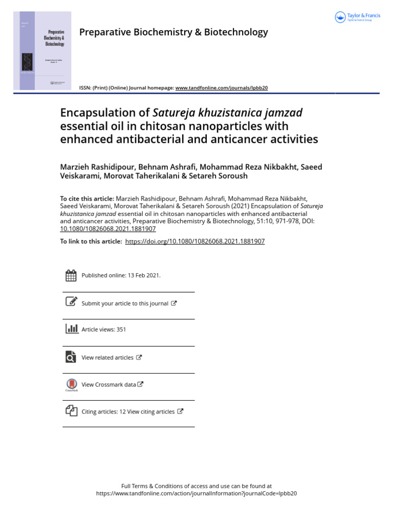 Encapsulation of Satureja Khuzistanica Jamzad Essential Oil in Chitosan ...