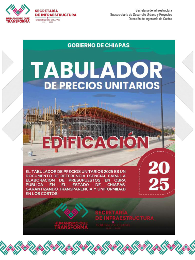 Tabulador de Precios Unitarios Chiapas 2025 | PDF | Presupuesto ...