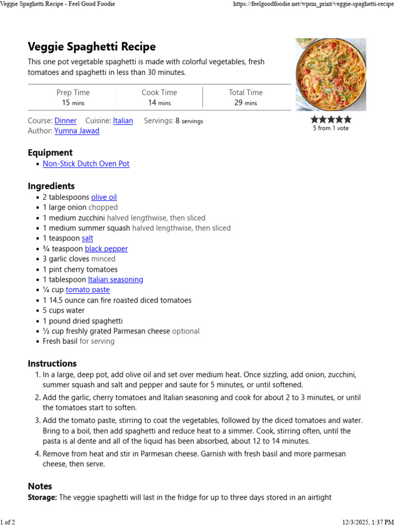 Veggie Spaghetti Recipe - Feel Good Foodie | PDF | Spaghetti | Cooking
