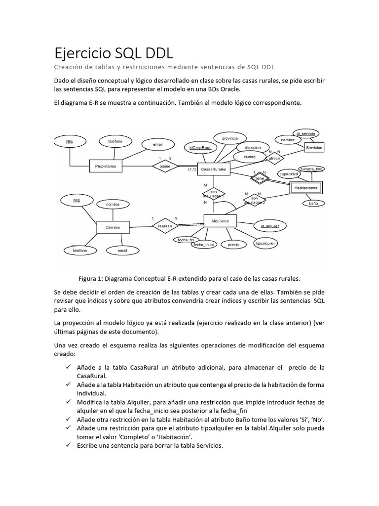 Tema5 Ejercicios 1 SQL DDL - CasasRurales | PDF | SQL | Gestión de datos