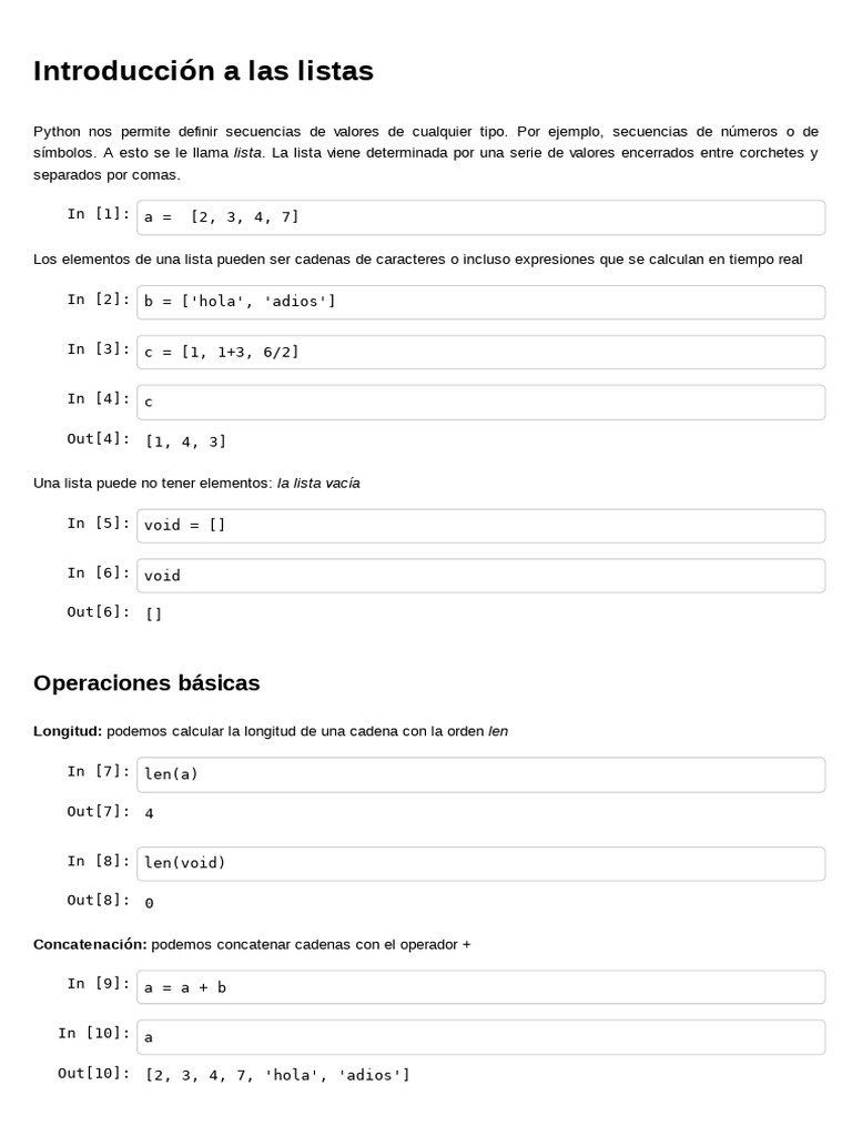 L2 - Introducción A Las Listas Python | PDF | Python (lenguaje de programación) | Programación ...