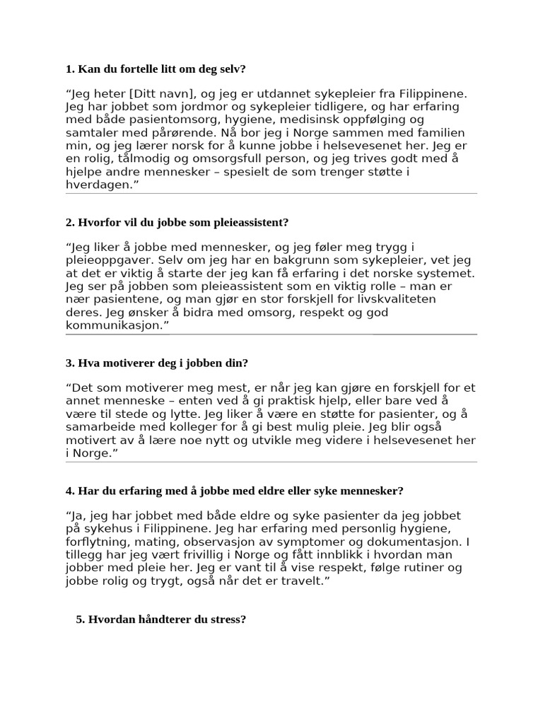 Intervju spørsmål | PDF