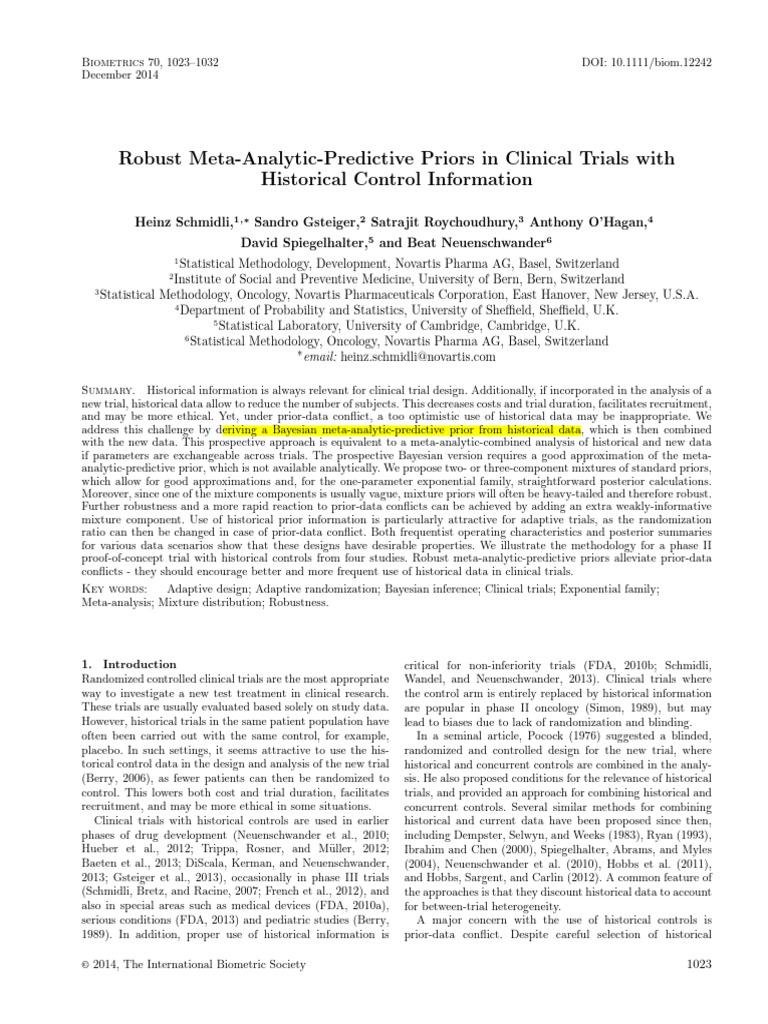 Schmidli 2014 Biometrics - Robust Meta-Analyti | PDF | Clinical Trial ...