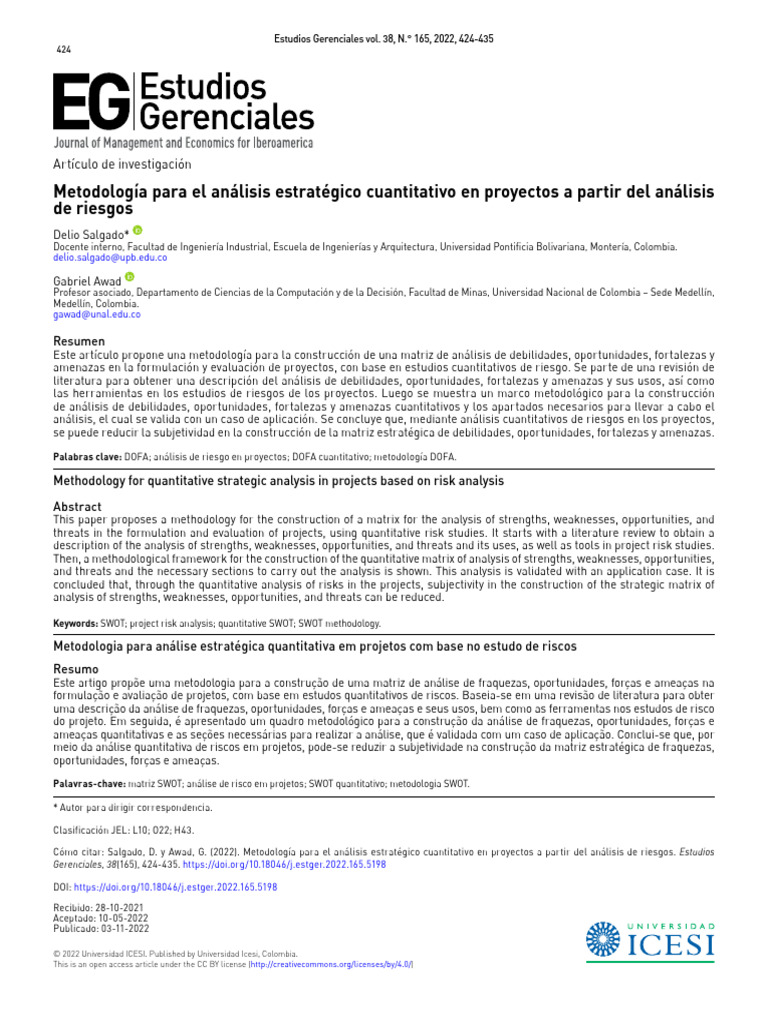Metodología DOFA Cuantitativa en Proyectos | PDF | Análisis FODA