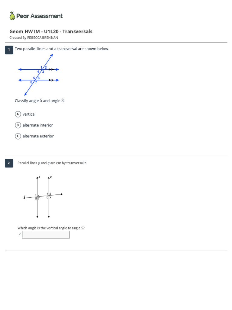 Geom HW IM - U1L20 - Transversals | PDF | Euclidean Geometry | Geometry