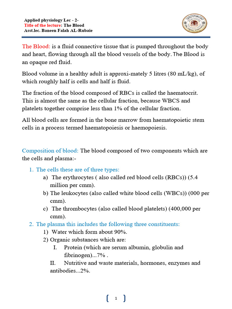 Overview of Blood Composition and Functions | PDF | Red Blood Cell | Blood