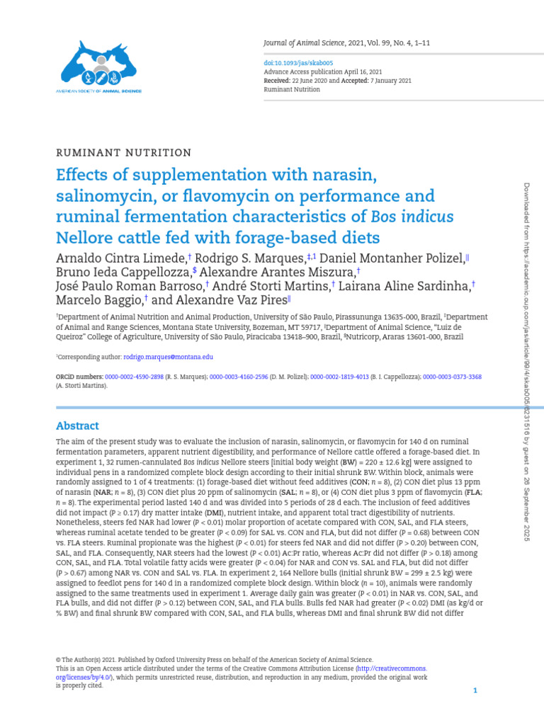 Effects of Supplementation With Narasin, | PDF | Bacteria | Cattle