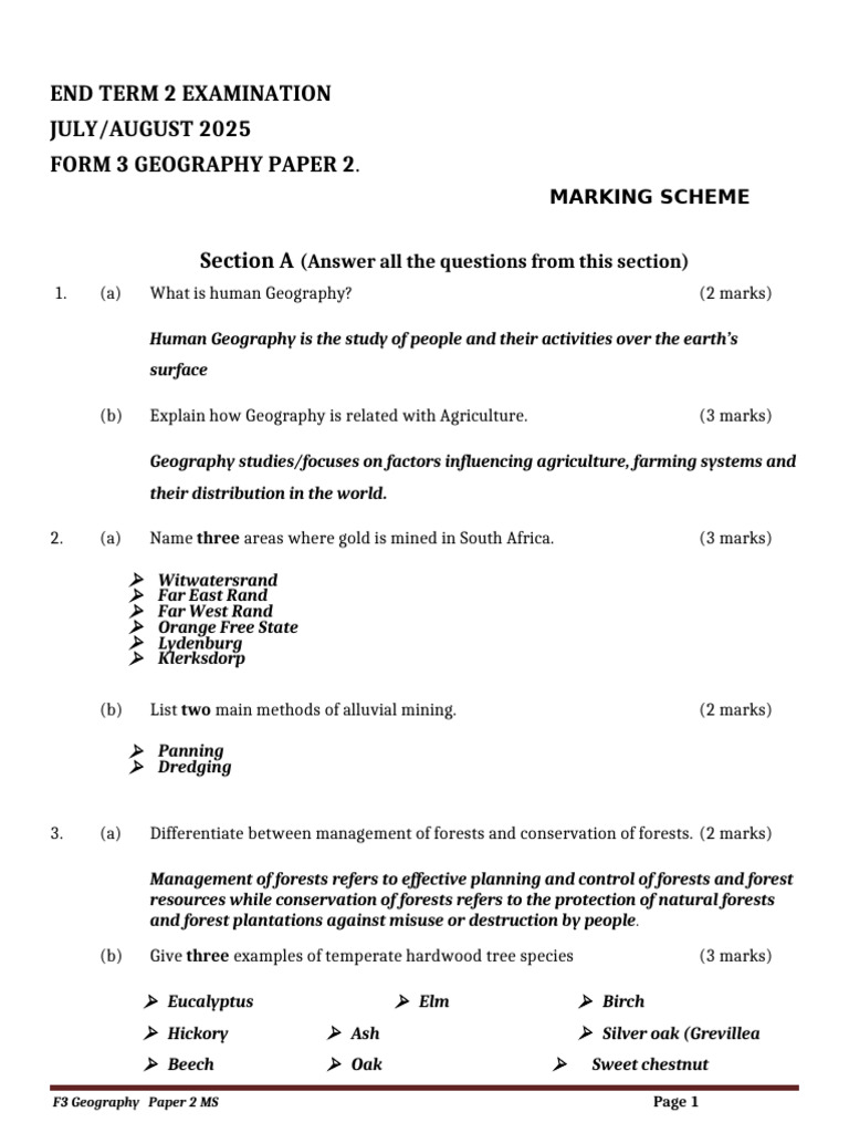 Geography f3 Pp2 Ms | PDF | Dairy Farming | Dairy