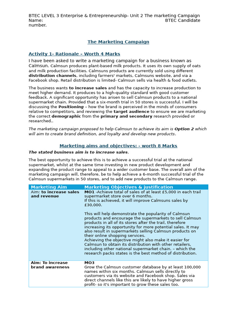 Calmsun Marketing Campaign Strategy | PDF | Marketing | Brand